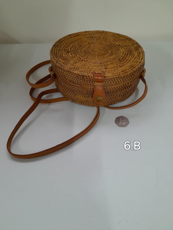 Rattan Round Crossbody Bag Tan Woven Straw Leather Handmade picnic ...
