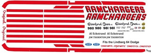 Ramchargers 1963-64 Dodge 330 1/18th Scale Waterslide NHRA Decals | eBay