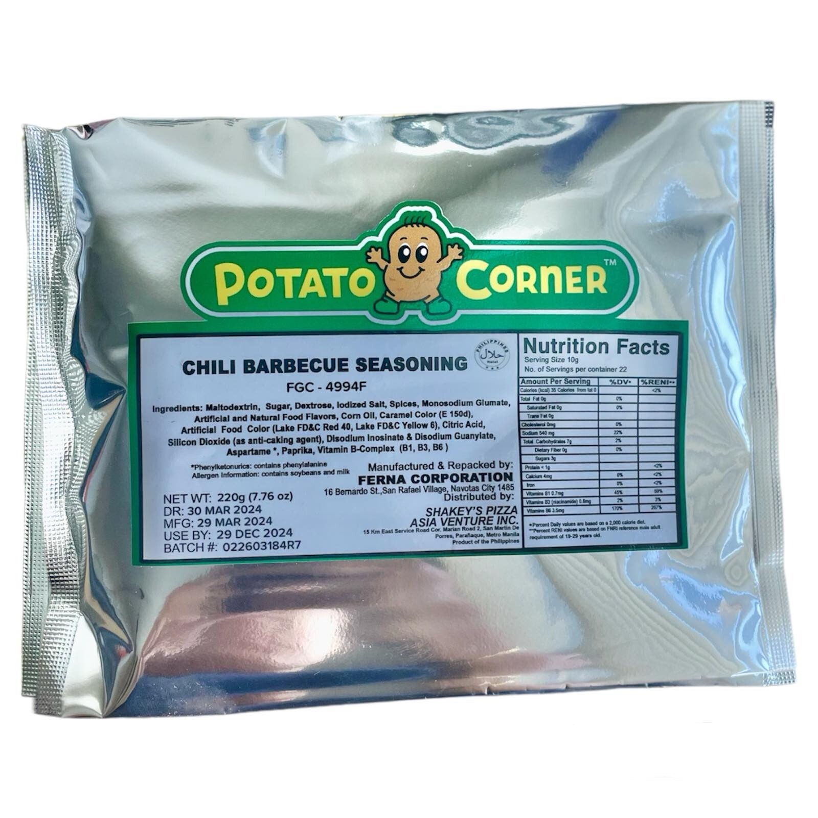 Potato Corner Chili Barbecue (Chili BBQ) Fries Seasoning Powder 220 ...