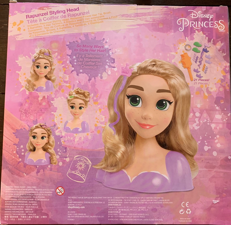 Disney Store Tangled Rapunzel Styling Head 21pcs Brush Golden Hair NIB ...