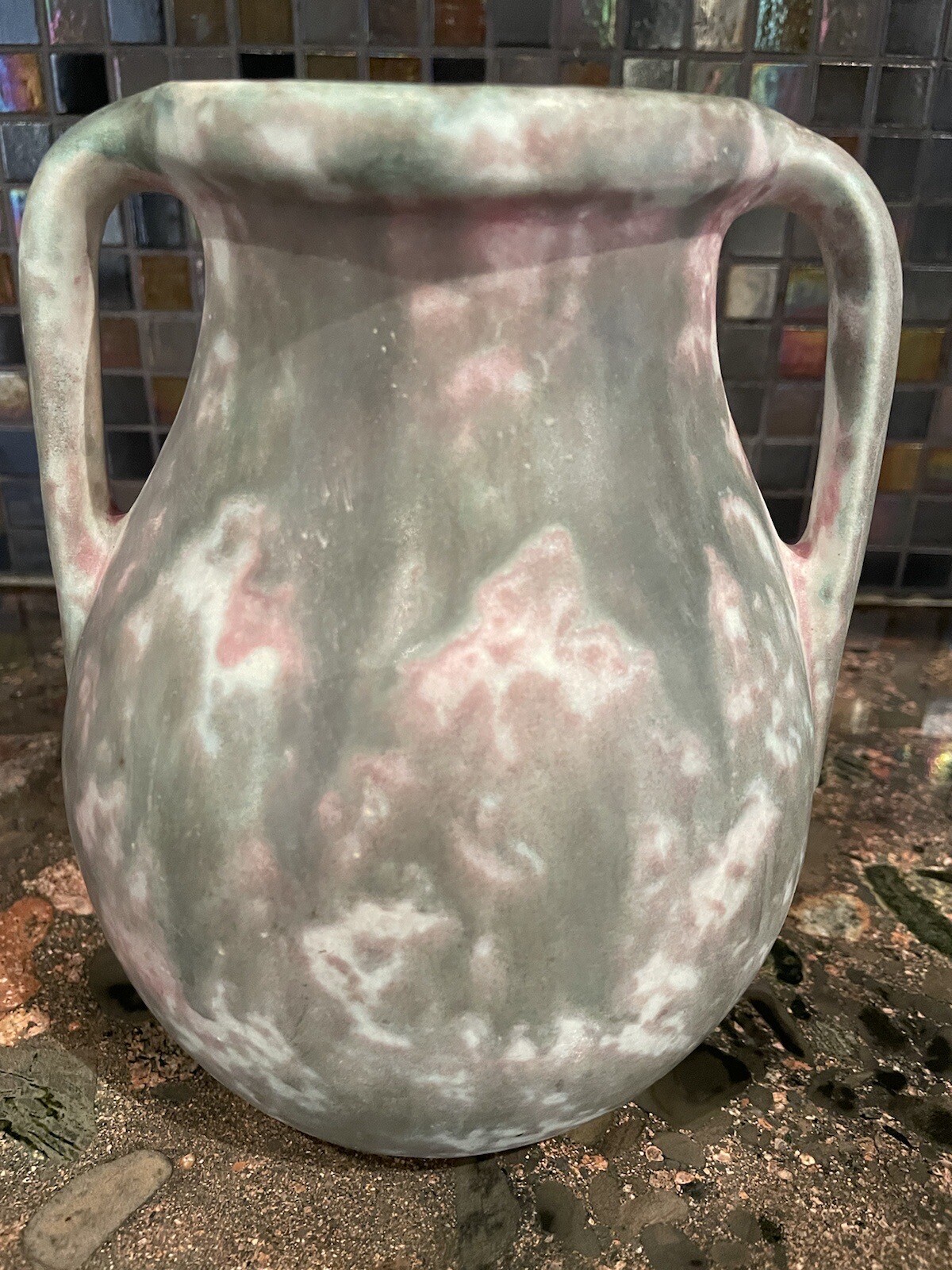 Art & Crafts Mottled Glazed Burley Winter Pottery Two-Handled 7” Vase ...