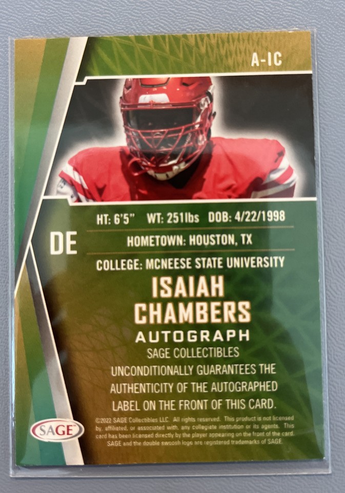 2022 Sage Hit High Series ISAIAH CHAMBERS Red AUTO #A-IC Colts ...
