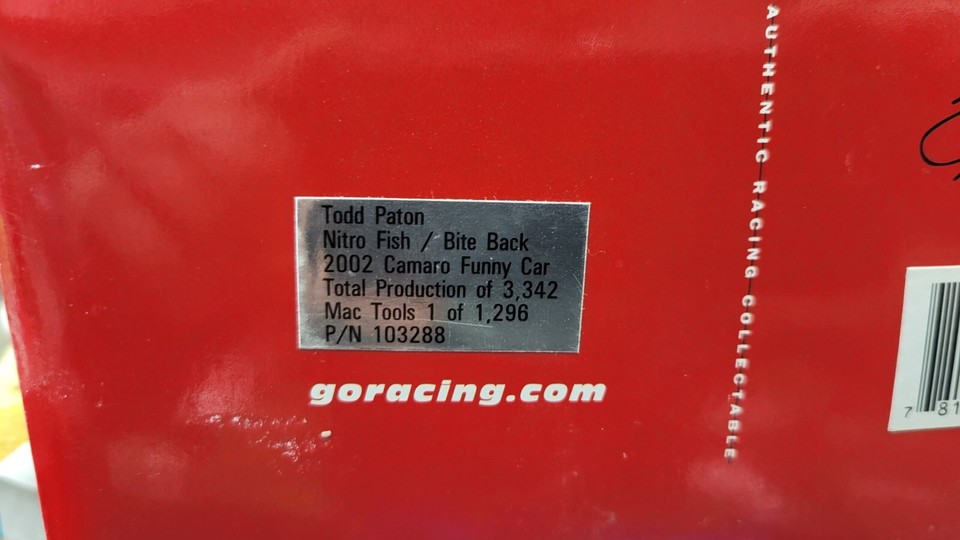 NIB 2002 CAMARO FUNNY RACE CAR TODD PATON NITRO FISH BITE BACK ACTION 1 ...