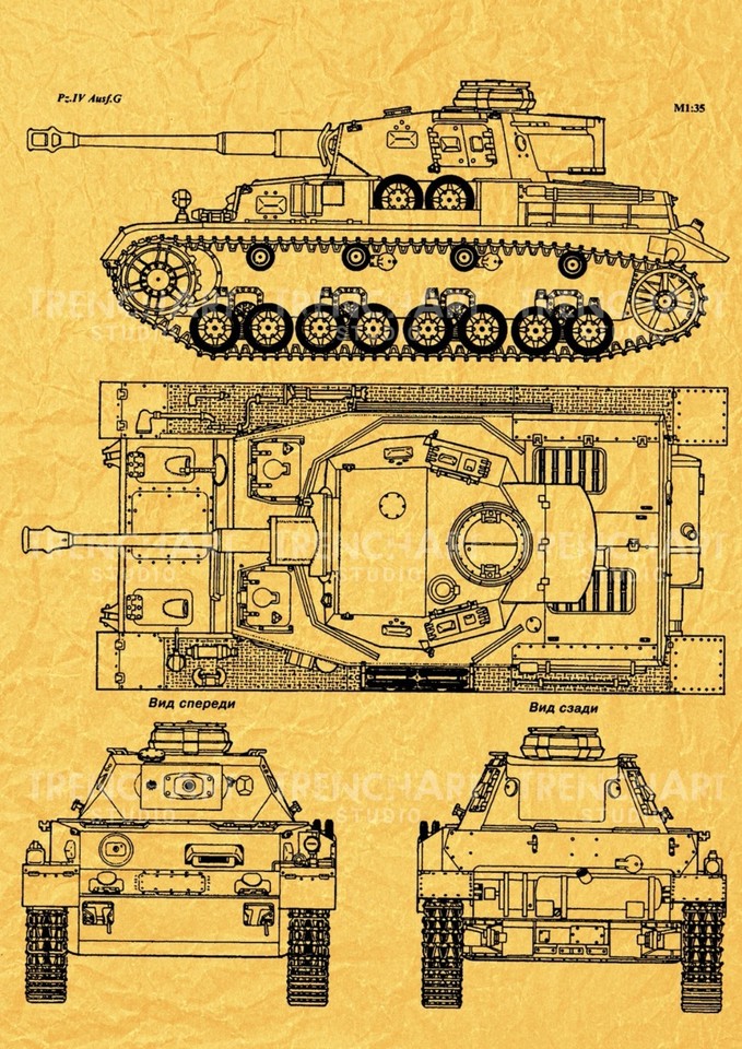 WWII tank Panzer IV Poster drawing patent print WW2 German Armor world ...