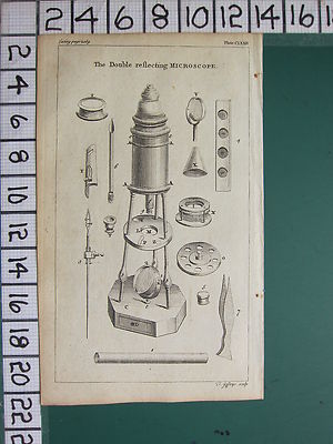 1754 ANTIQUE PRINT ~ DOUBLE REFLECTING MICROSCOPE VARIOUS APPARATUS ...