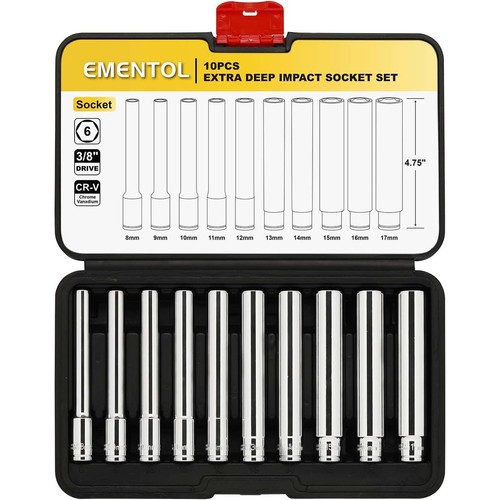 10PCS 3/8" Drive Metric Deep Socket Set 8-17MM Extra Long 6-point Cr-V ...