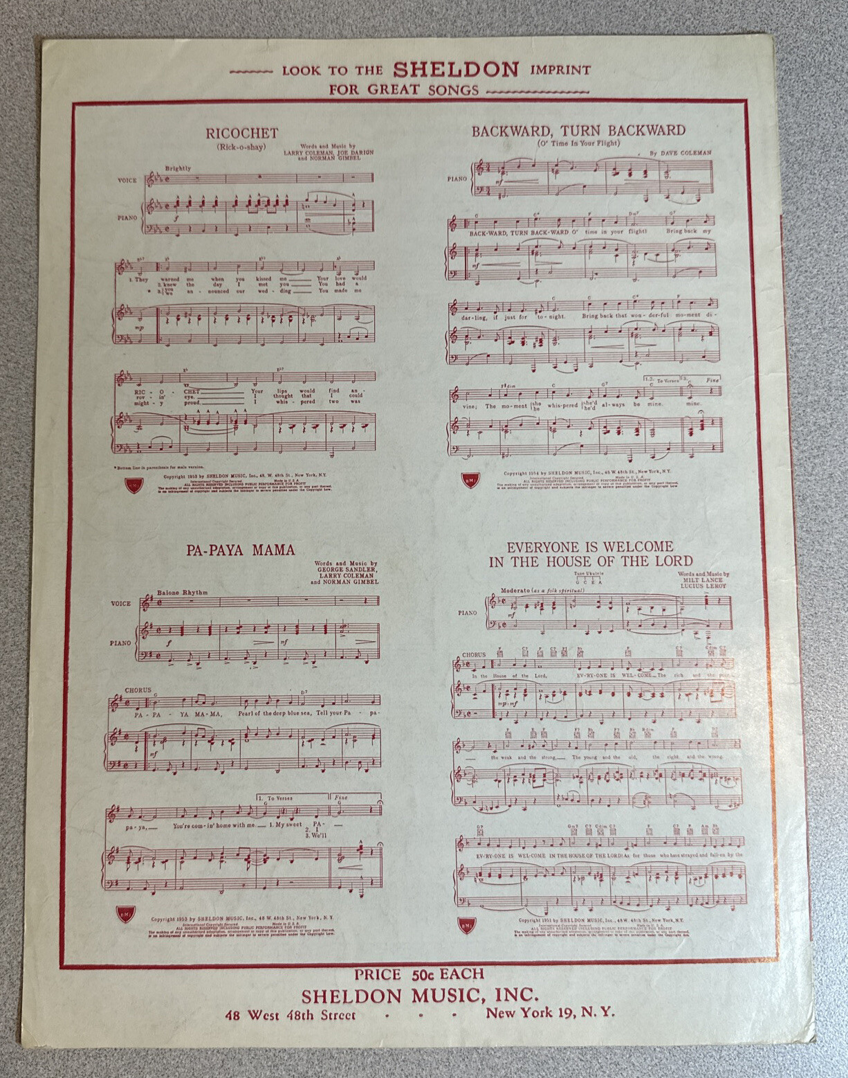 1956 DON'T BE CRUEL SHEET MUSIC recorded by ELVIS PRESLEY Shalimar ...