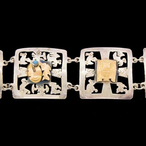 Vintage Sterling Silver 18k Gold Peru Peruvian Bracelet W Turquoise 925 ...