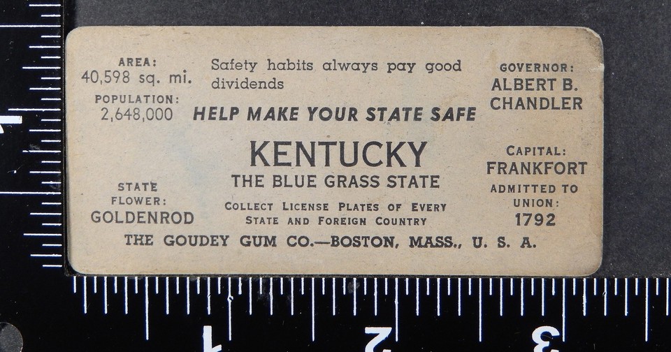 1937 Goudey Gum KENTUCKY Miniature License Plate Card (c37g0051) | eBay