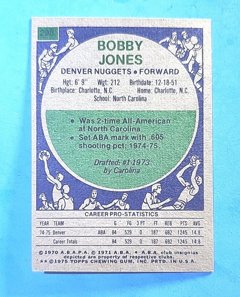 1975 TOPPS BASKETBALL #298 BOBBY JONES RC ROOKIE NUGGETS NM-MINT or ...