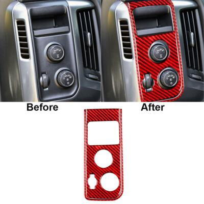 For Silverado/Sierra 1500 Red Carbon Fiber Headlight Control Cover Trim ...