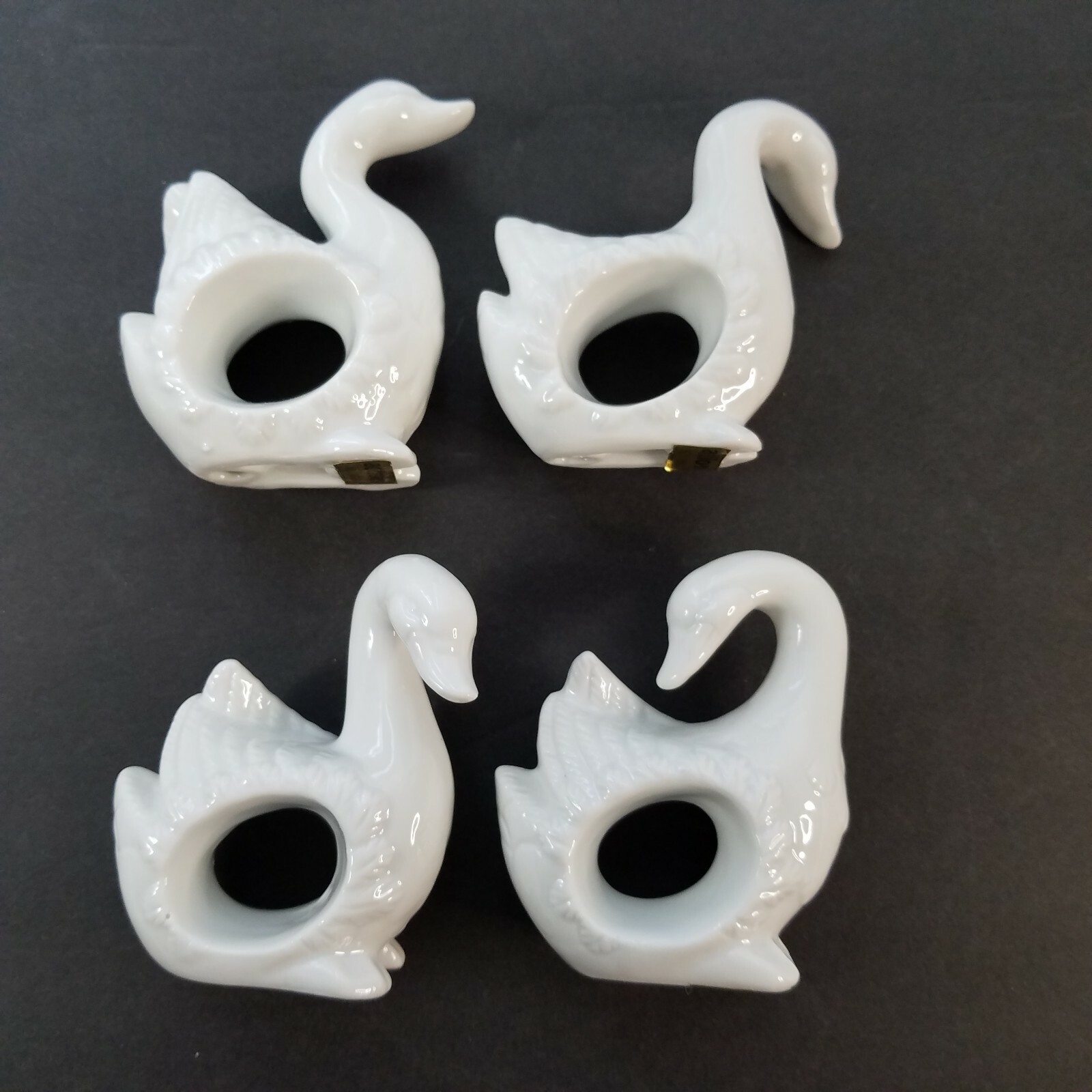 4 Swan Napkin Rings Holders White Ceramic Porcelain Different Positions ...