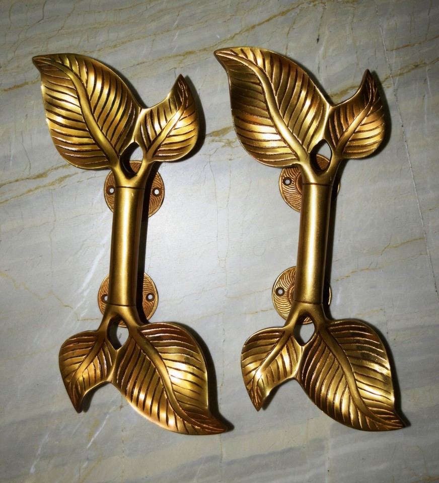 Golden Leaf Handle Brass Hand Craved Design Party Restaurant Door ...