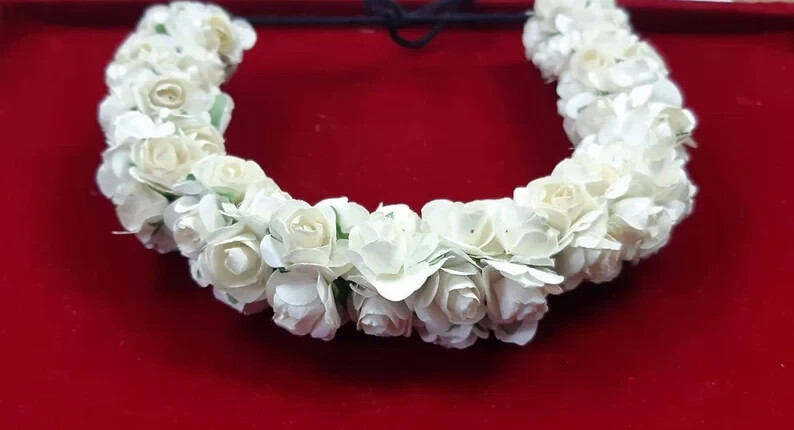 Floral Yellow Gajra Veni Artificial White Rose Bun Flower Jewelry ...