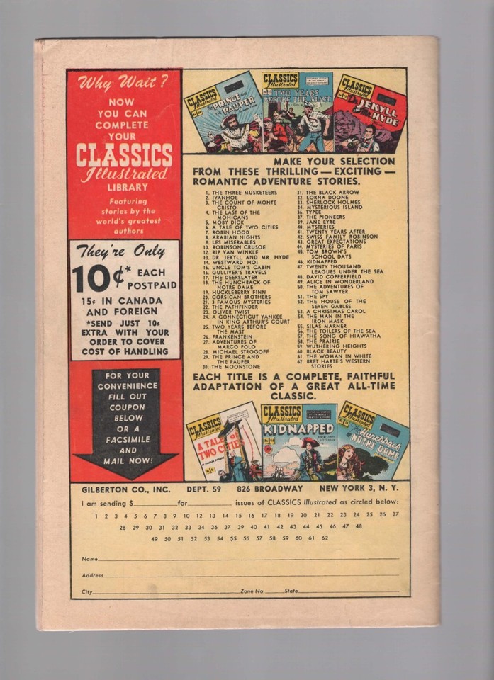 CLASSICS ILLUSTRATED #61 THE WOMAN IN WHITE Golden Age 1949 Fine, HRN 62, First | eBay