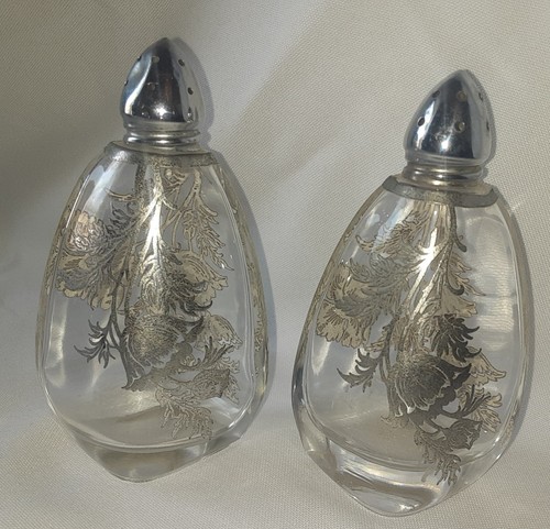 Salt and Pepper Shaker Set Flanders Silver Overlay Glass Filigree Vintage | eBay