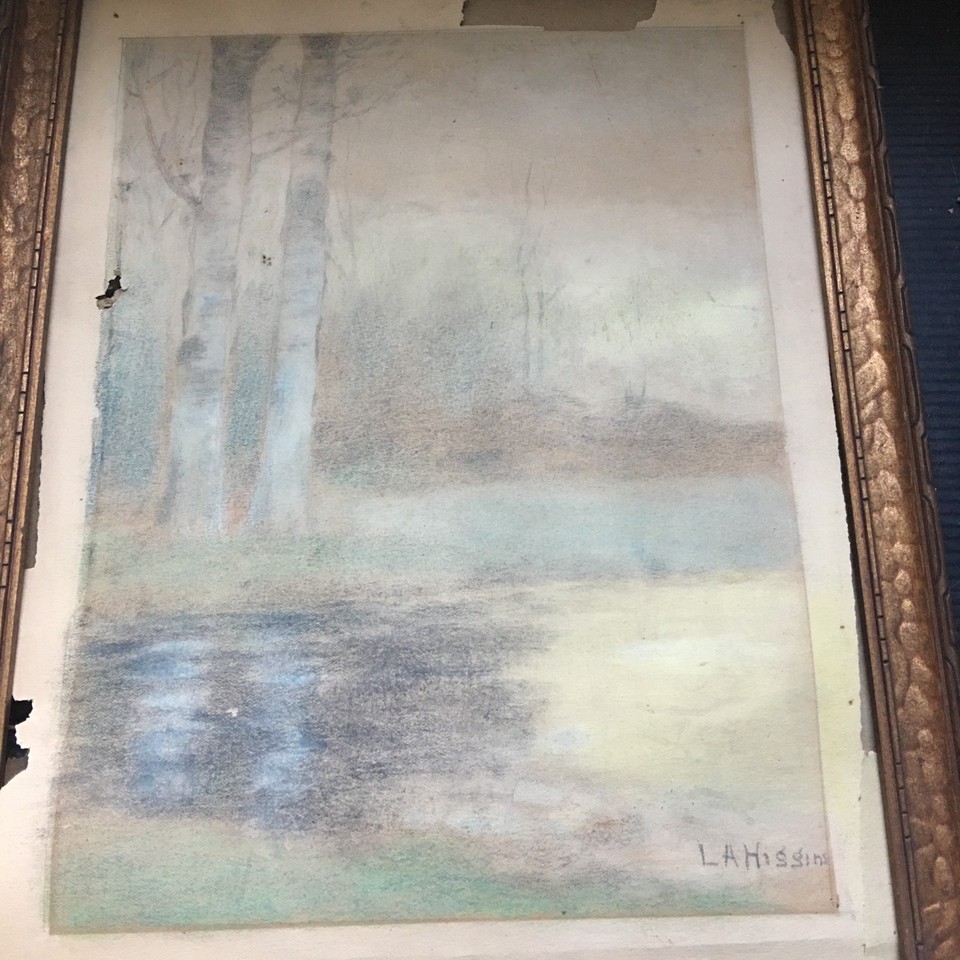 Vintage damaged Landscaping Painting in Ornate Gilded Wood Frame 13"L ...