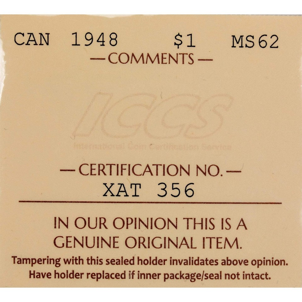 Canada 1948 $1 Silver Dollar Coin Key Date! - ICCS MS-62 | eBay