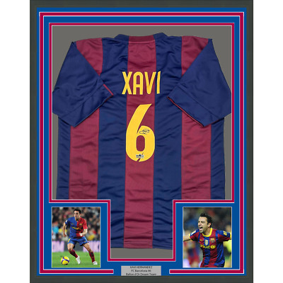 Framed Facsimile Autographed Xavi Hernandez 35x39 Barcelona Blue ...