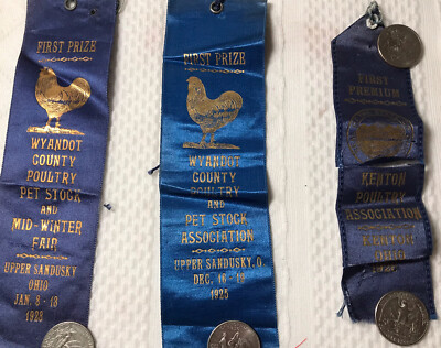 3 Vintage County Fair Ribbons Poultry Awards 23 -26 Wyandot Upper ...