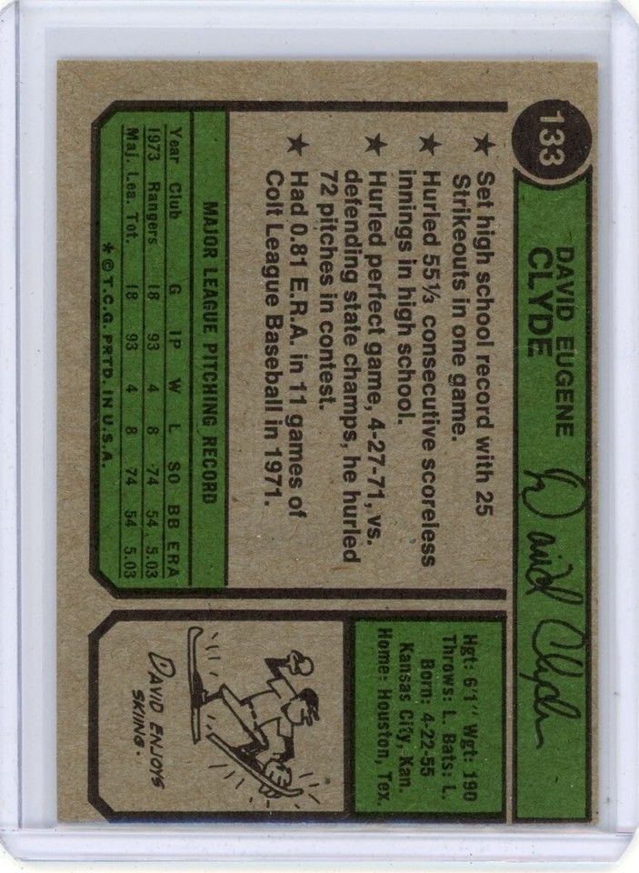 1974 TOPPS DAVID CLYDE #133 TEXAS RANGERS AS SHOWN FLAT $1 SHIPPING | eBay