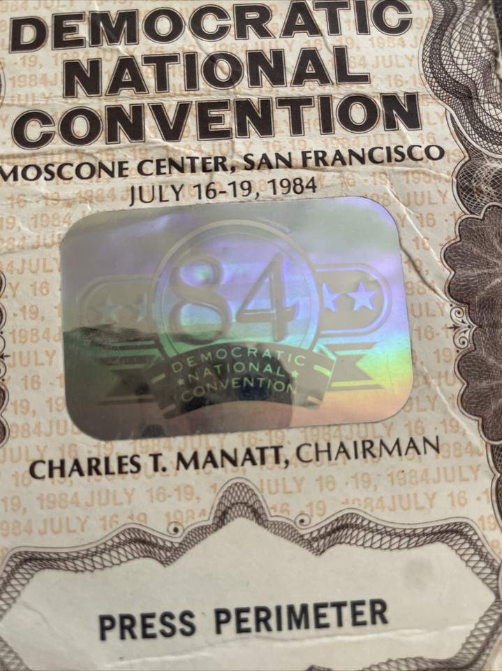 VERY RARE 1984 Democratic national convention press pass with NBC News ...