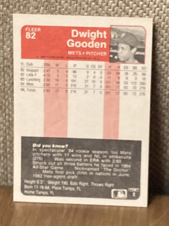 1985 Fleer Dwight Gooden Rookie Card RC #82 Mets | eBay