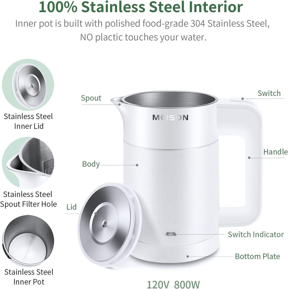 0.6L Small Electric Kettles Stainless Steel, Travel Mini Hot Water ...