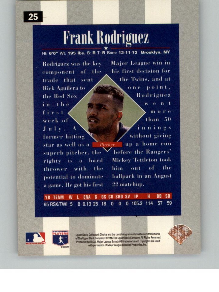 1996 Collector's Choice Frank Rodriguez 25 RCL Twins Silver Signature ...