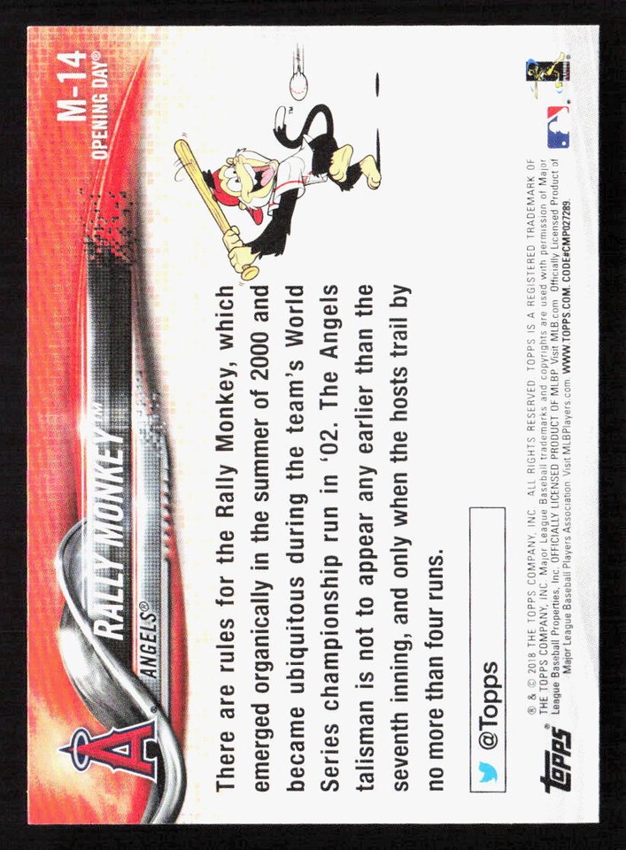 2018 Topps Opening Day Rally Monkey Mascots #M-14 Los Angeles Angels | eBay