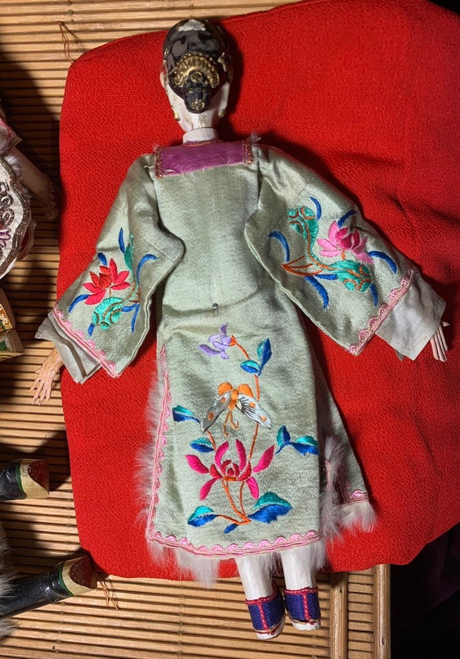 ANTIQUE 11" CHINESE OPERA DOLL SPECTACULAR EMBROIDERED* SCULPTED ...