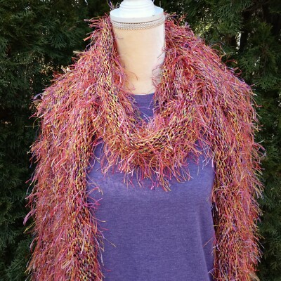 Handmade Artisan Orange Soft Fuzzy Stretchy Boho 8 ft. Scarf | eBay