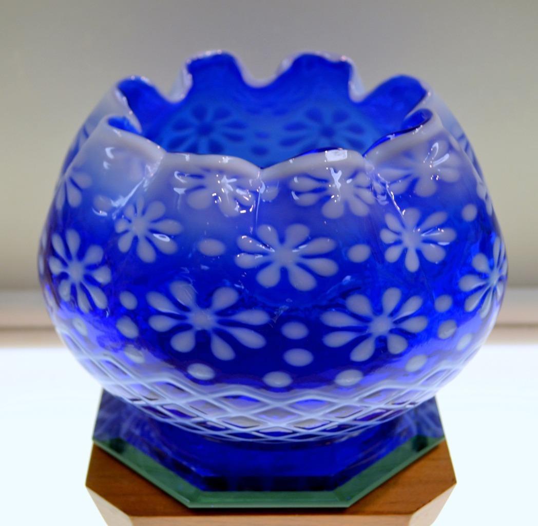 Fenton L G WRIGHT ROSE BOWL Cobalt Blue SNOWFLAKES 4 1/2"T x 6 1/2"W ...