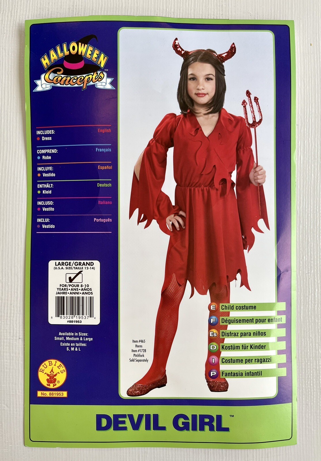 Child Red Devil Rubie’s Costume Dress Tail Headband N… - Gem