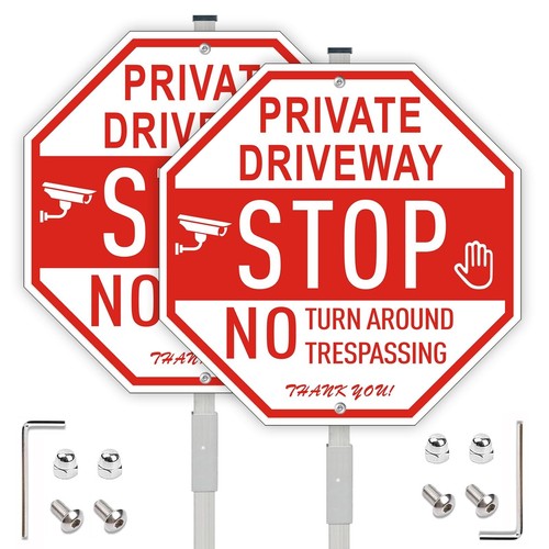 2 Pack Large Private Driveway Sign, 12” x 12” Stop No Turn Around Si | eBay