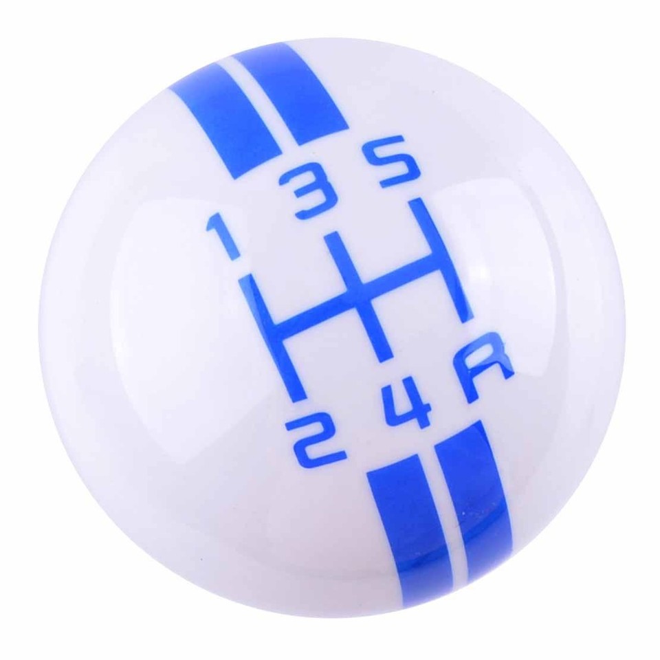 White & Blue 5 Speed Round Manual Gear Shift Knob Ball Shifter Lever ...