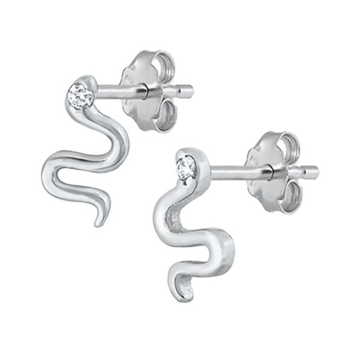 8mm Snake Animal CZ Studs Solid 925 Sterling Silver Push Back Earrings ...