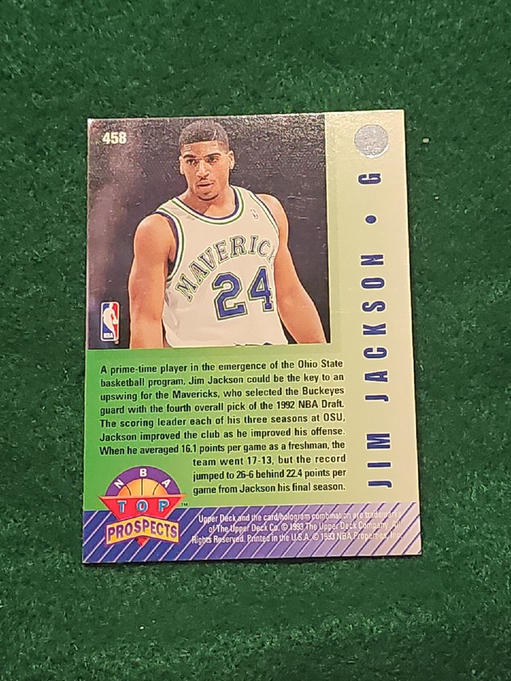 1992-93 Upper Deck #458 Jim Jackson Dallas Mavericks ROOKIE Basketball ...