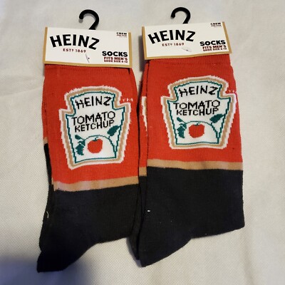 2 Pk New Heinz Tomato Ketchup Novelty Funny Crew Foodie Socks Mens Sock ...