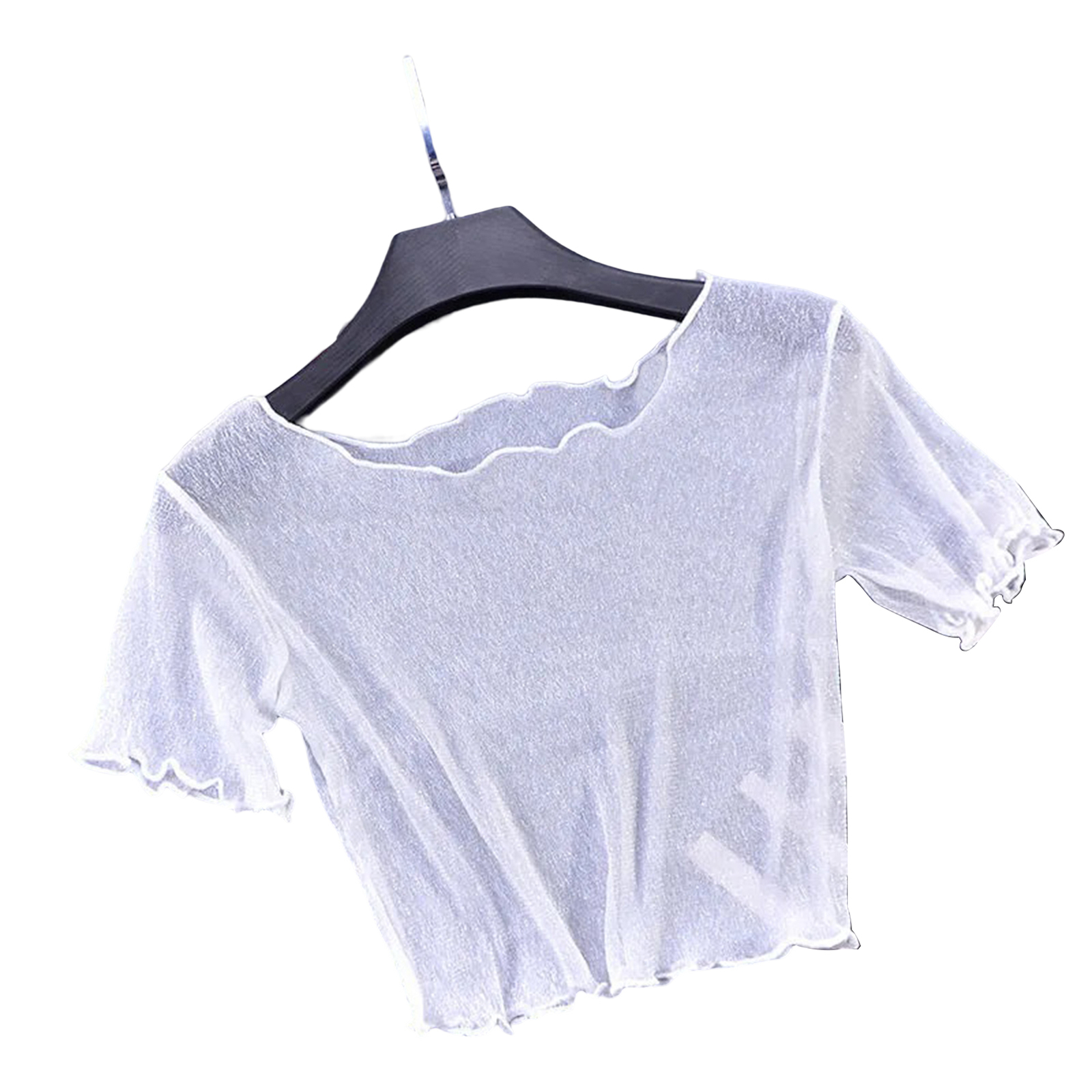Tee Shirt Sheer Trim Dressing Up Summer Transparent Mesh T-shirt Thin ...