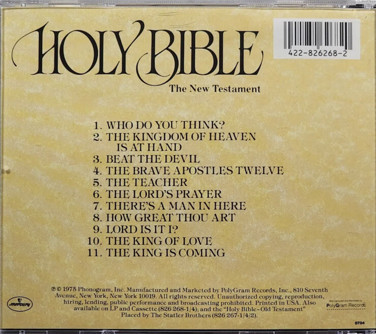 Holy Bible/New Testament by The Statler Brothers (CD, Oct-1990 ...