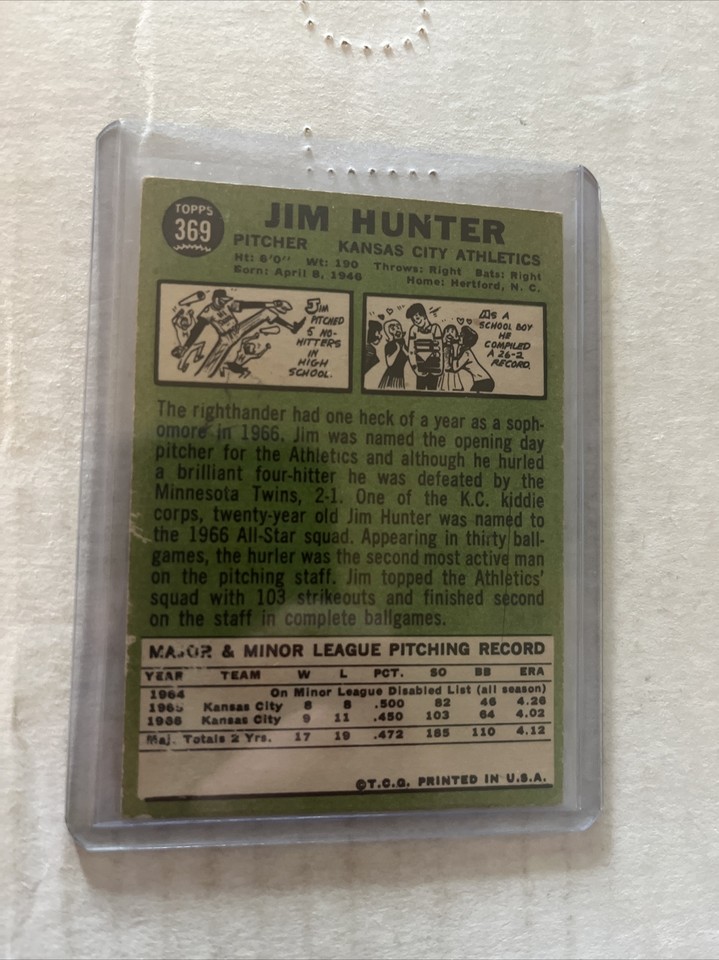 1967 Jim Hunter Kansas City Athletics Topps Baseball Card #369 | eBay