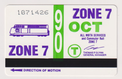 BOSTON - MBTA Monthly Pass Oct. 1990 ZONE 7 | eBay