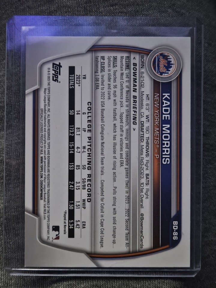 Kade Morris GREEN /99 Parallel 1st Bowman METS 2023 Bowman Draft #BP-86 ...