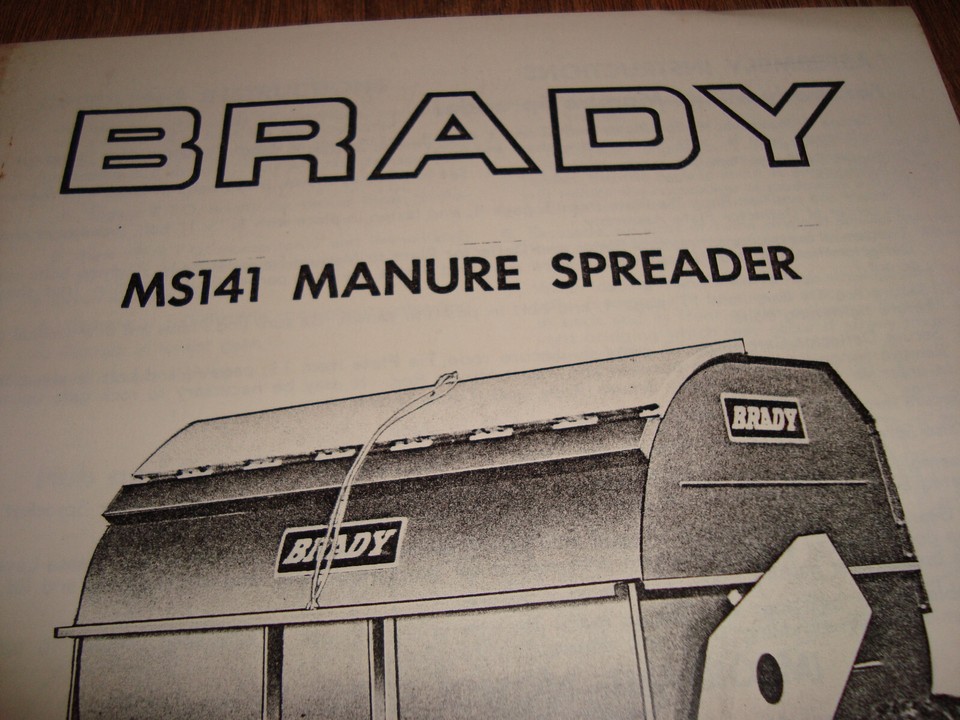 Koehring Brady Model MS141 Manure Spreader Operators Manual Parts ...