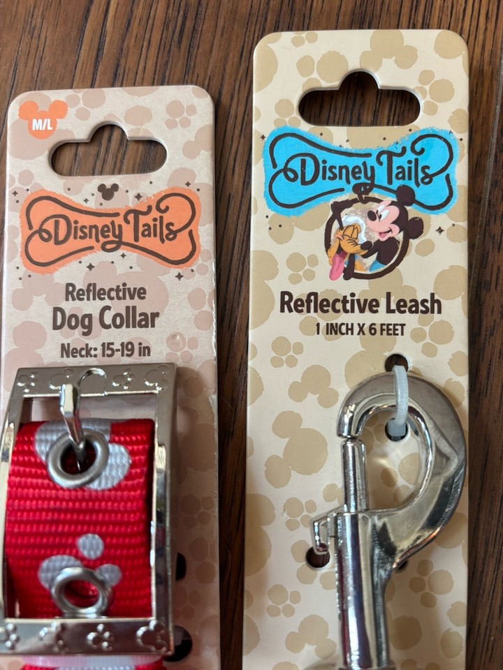 Disney Parks Tails Mickey Icon Red Reflective Dog Collar & Leash Size M ...