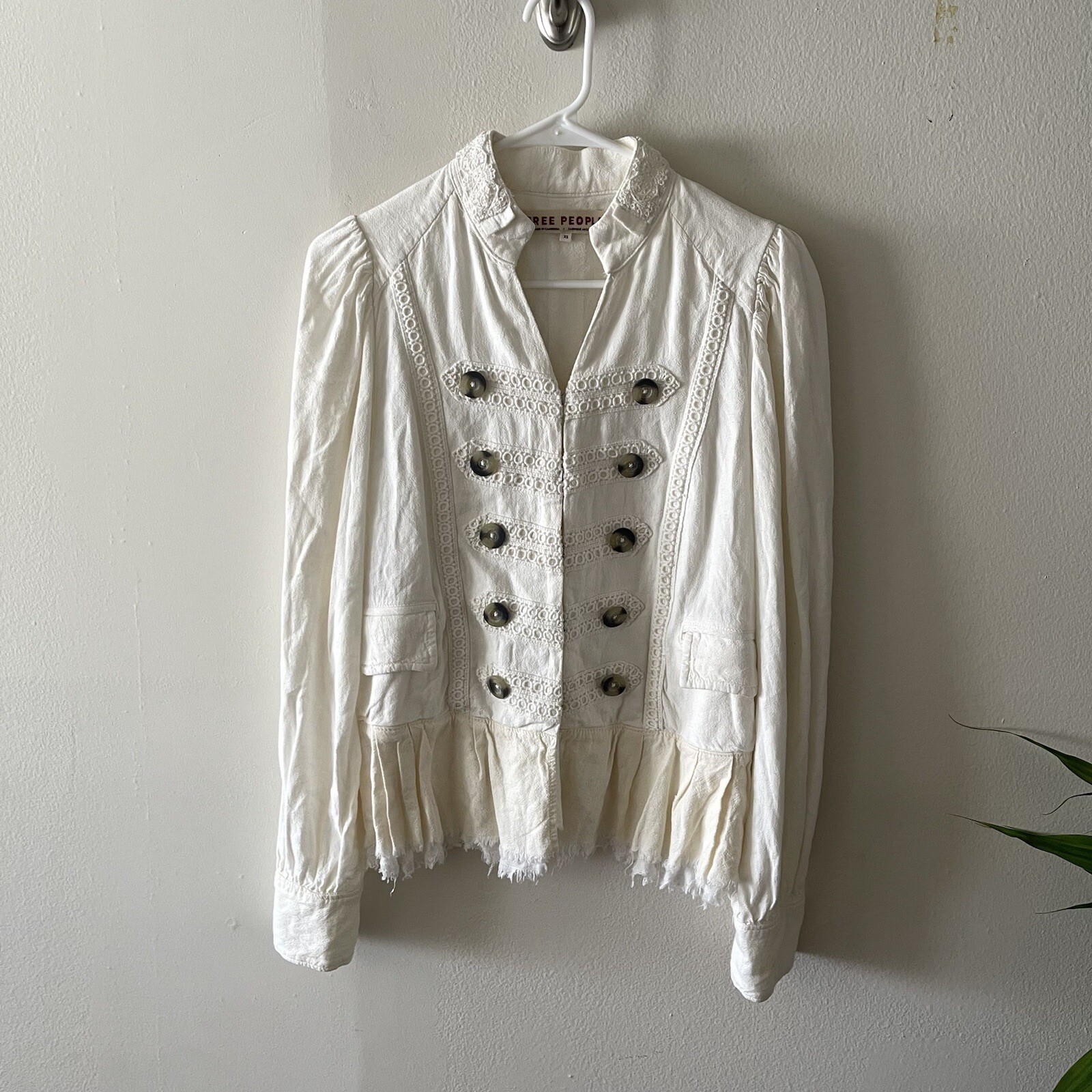 Free People Ariana Boho Military Lace Trim Linen Jack… - Gem