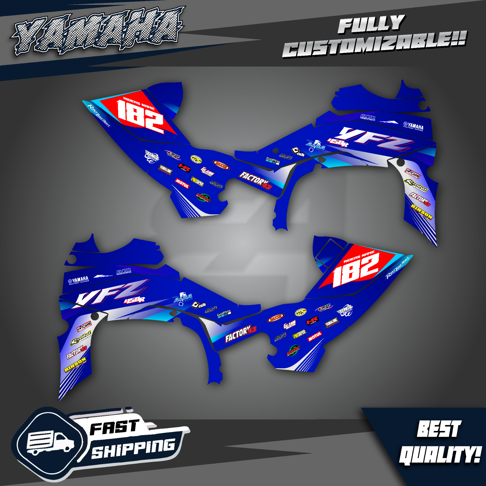 Yamaha YFZ 450R 450X Graphics kit (2014 to 2024) decals stickers ATV ...