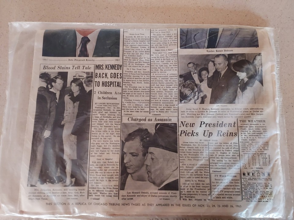 JFK Assassination - Chicago Tribune November 23, 1963 Front And Back ...