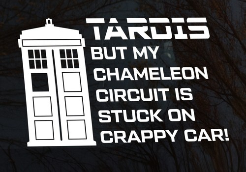 Dr Who TARDIS FUNNY Cut White Decal STICKERLRG 315x200mm car van ute ...